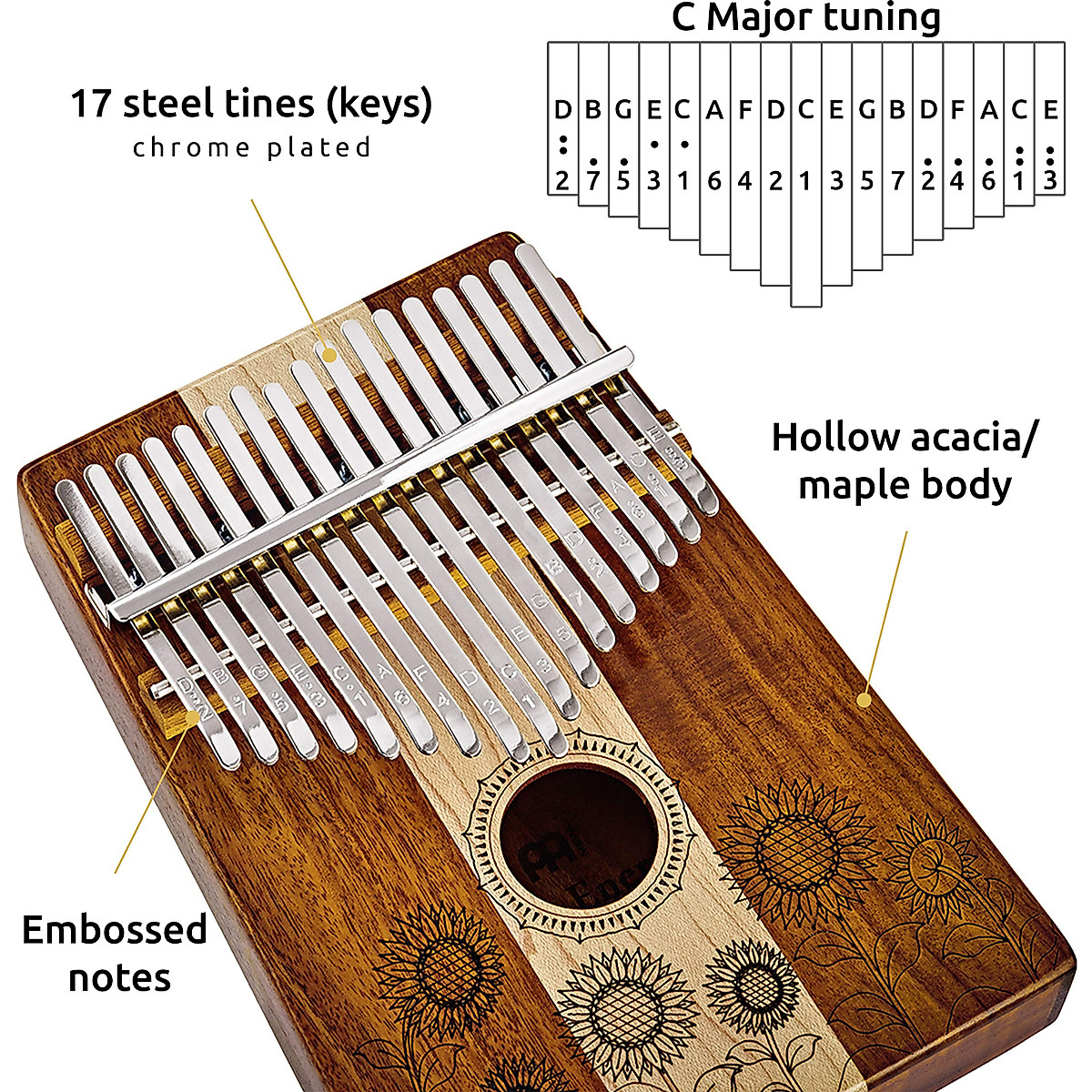 Kalimba Thumb Piano, 17 Keys — Includes Tuning Hammer and Case — For Meditation, ASMR, Sound Therapy and Yoga, 2-YEAR WARRANTY