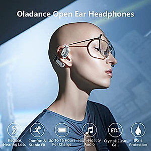 Oladance Open Ear Headphones Bluetooth 5.2 Wireless Earbuds for Android & iPhone, Open Ear Earbuds with Dual 16.5mm Dynamic Drivers, Up to 94 Hours Playtime Waterproof Sport Earbuds -Space Silver