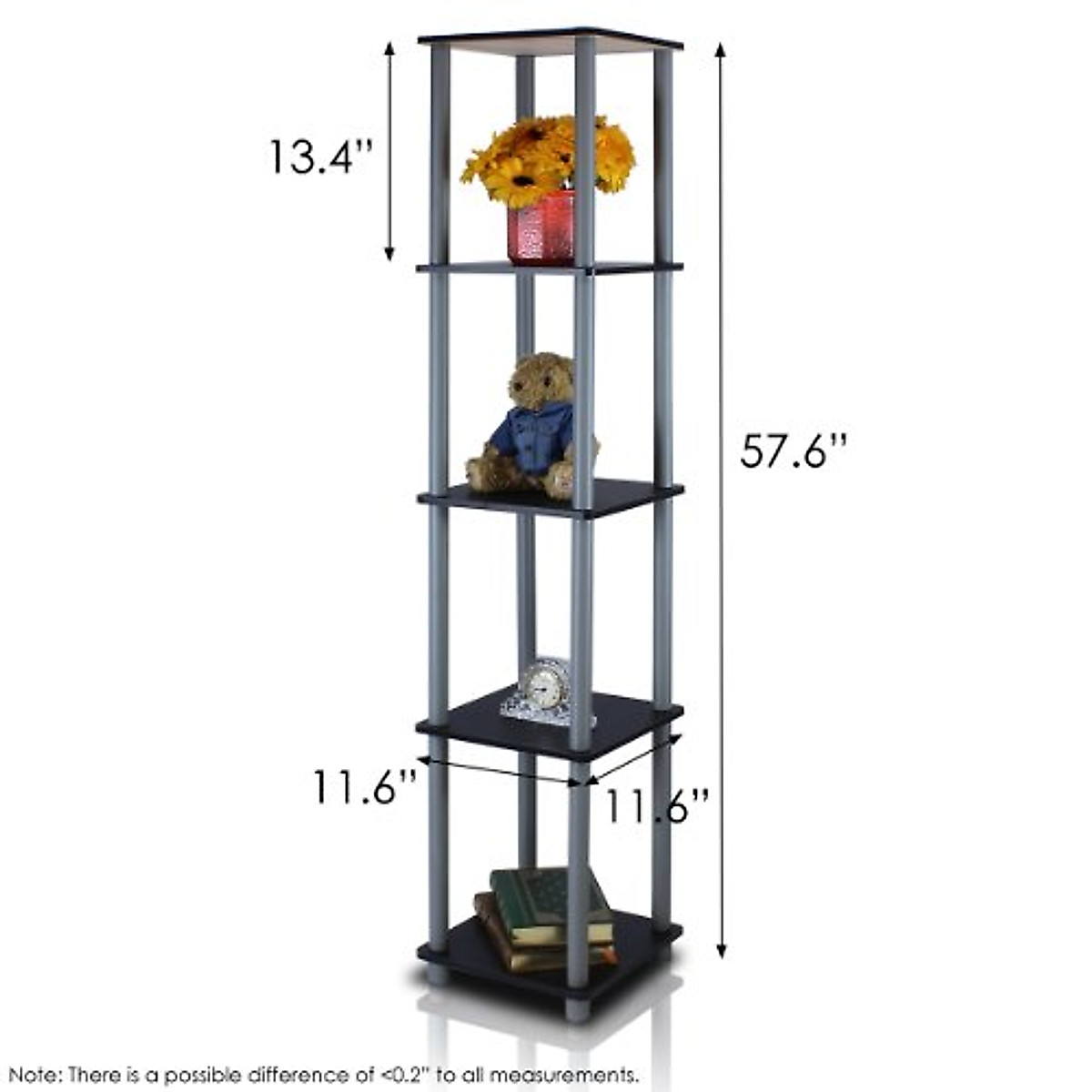 FURINNO Turn-N-Tube 5-Tier Corner Square Rack Display Shelf, Round, Light Cherry/Black