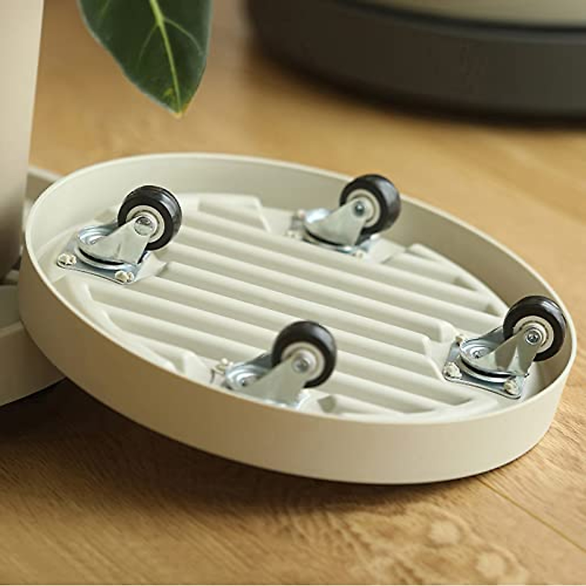 auons Plant Caddy with Wheels, Rolling Plant Stand with Casters Heavy Duty Plant Dolly, Plastic Plant Roller Base, Movable Planter Trolley for Heavy Duty Planter, Beige, 12.4in