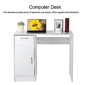 Zerone Desktop Table, 1 Drawer 1 Door Compact Computer PC Laptop Desk Table Workstation for Home Office Use(White)
