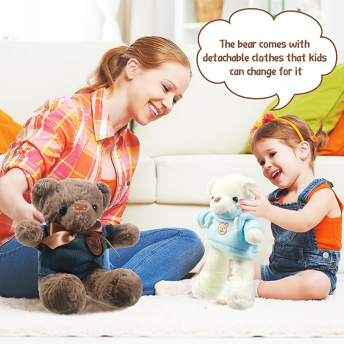 Zhanmai 12 Set Bear Stuffed Animal with Removable Clothes 12 Inch Cute Bears Soft Plush Toy Gift for Kids Boys Girls Baby Shower Birthday Party Favor Decoration Supplies