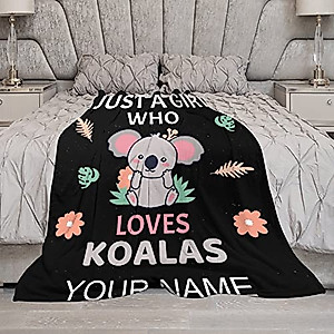 Personalized Koala Blanket with Name - Soft, Fuzzy & Warm - 50"x60" Throw Size Blanket for Bed, Couch, Sofa - Black Cute Throw Gifts for Girls, Boys
