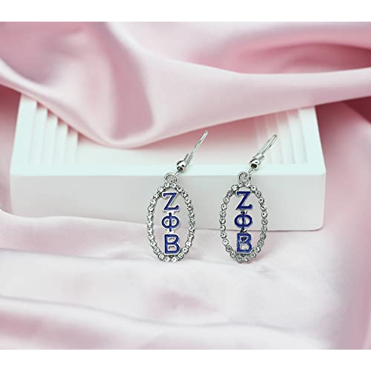 Rhinestone ZPB Earrings for Women Girls Sorority Paraphernalia Gift Greek ZPB Jewelry Sorority Earrings 1920 Finer Women Gift (ZPB Drop Earrings)