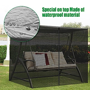 Yuqutum Patio Swing Mosquito Netting, Mosquito Netting for Patio, Mesh Screen with Zipper Opening and Roof Waterproof Tent, Porch Swing Net, 3 Seater 125x185x205cm