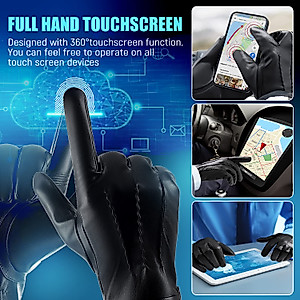 QUKOPSE Winter Leather Gloves for Men,Touchscreen Snow Driving Gloves with Cashmere Lining for Motorcycle Driving Riding