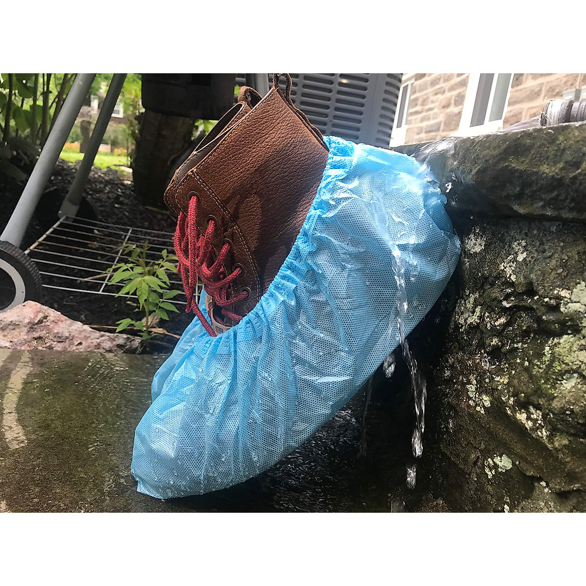 G & F Products X-Large WaterProof Premium 100 Pack (50 Pairs) Disposable Boot & Shoe Covers - Durable, Non-slip, Non-toxic, Recyclable, Blue, Stretchable Fits US Men Size 11 and UP