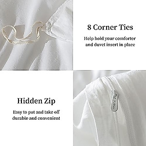 FOSSA Duvet Cover Set 100% Washed Cotton 3 Pieces Bedding Set Twill Soft Cozy Breathable Sturdy Substantial with Textured Weave Solid White Queen