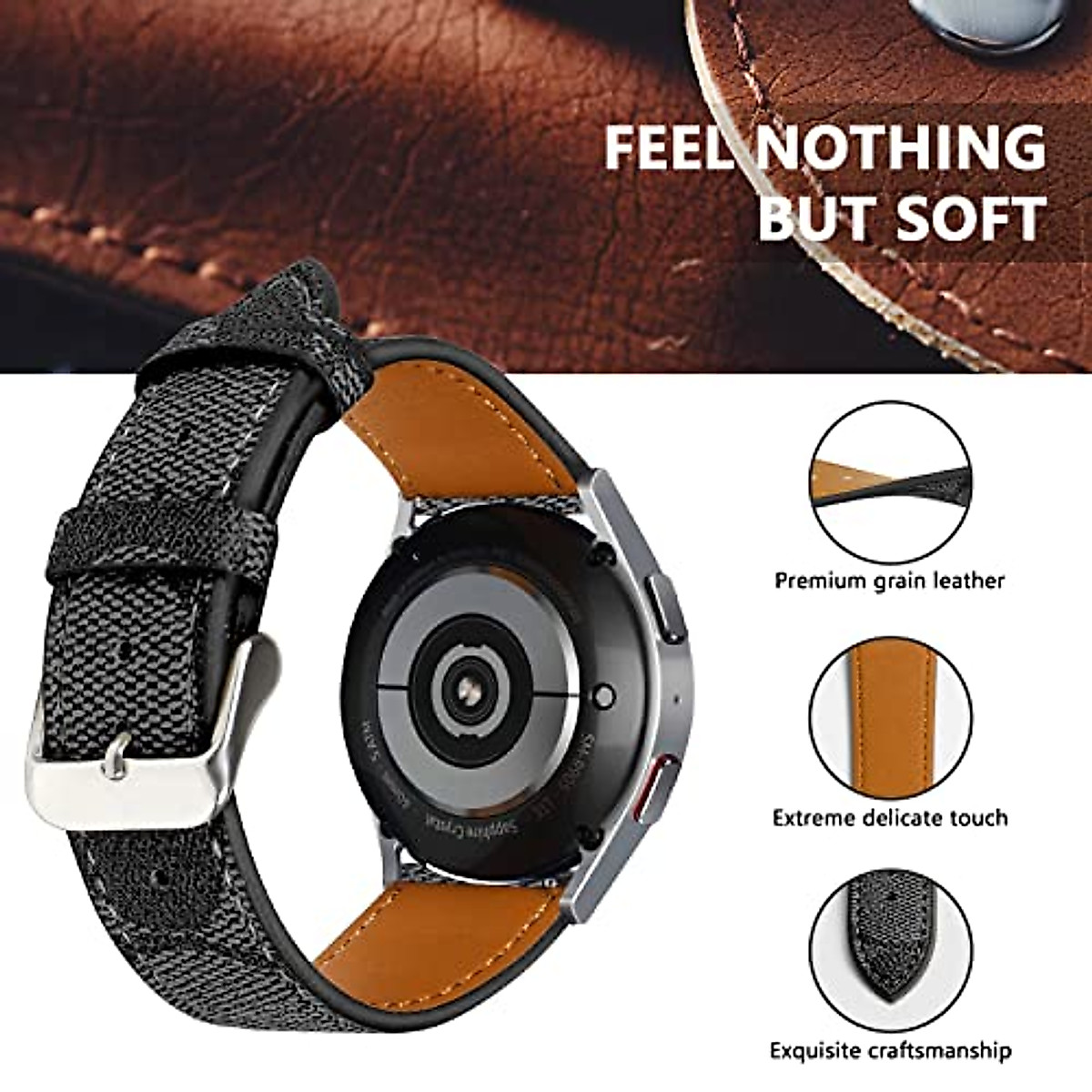 Leather Bands Compatible with Samsung Galaxy Watch 5/4 40mm 44mm/Watch 5 Pro 45mm/Watch 4 Classic 42mm 46mm, 20mm Luxury Retro Leather Straps for Galaxy Active 2 40mm 44mm/Watch 3 41mm Women Men