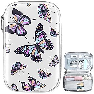 ZZKKO Butterflies White Pencil Bag Case Zipper Pencil Holder Organizer Stationary Pen Bag Cosmetic Makeup Bag Pouch Purse for School Office Supplies