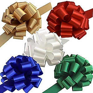 Gold, White, Green, Blue, Red Pull Bows for Gifts - 9" Wide, Set of 5, Easter, Presents, Gift Basket, Christmas, Birthday, Holiday Embellishments, Office, Fundraiser, Wreath, Swag, Decoration