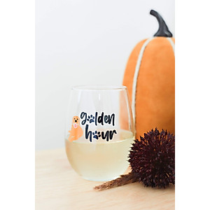 Drinking Divas Golden Retriever Golden Hour Stemless Wine Glass Fun Gifts for Women, Mom, Best Friend, Sister, Girlfriend, Wife, Cute Dog Lovers - Adorable Mother's Day or Birthday Present