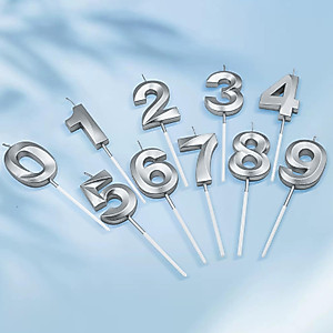 Silver 80th Birthday Candles for Cakes, Number 80 Candle Cake Cupcake Topper for Birthday Anniversary Party Decoration