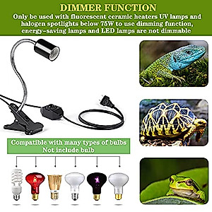 Tank Heat Light,Porcelain Reptile Heat Lamp,Turtle Basking Spot Lamp,Pet Habitat Clamp Clip On Heat Lamp, Aquarium UVA/UVB Light Lamp Holder with 86.6in Cable Dimmable Switch for Lizard Snake(No Bulb)