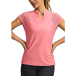 Soothfeel Women's Golf Shirt Cap Sleeve V Neck Polo Shirts Lightweight Quick Dry Workout Tennis Shirts Tops for Women(Light Orange, M)