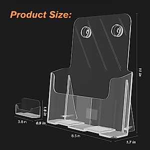 MaxGear Acrylic Brochure Holder 8.5x11 inches 2Pack, Acrylic Literature Holder Flyer Holder Pamphlet Holder Rack Card Holder Plastic Booklet Display Stand for Magazine with Clear Business Card Holder
