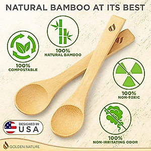 Bamboo Spoons Set of 5 – Wooden Tea Spoons Perfect for Coffee, Sugar, Spices, Seasoning, Herbs & Desert, 100% Biodegradable and Environmentally Eco Friendly