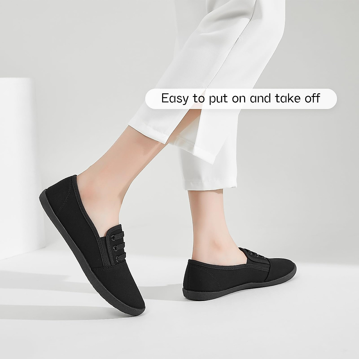 Women's Canvas Slip on Sneakers Casual Slip on Walking Shoes Womens Tennis Shoes Flat Dress Shoes Non Slip Work Shoes(Black Mno.us8)