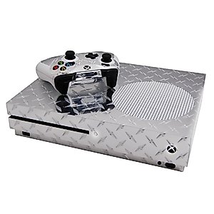 Silver Diamond Plate Mirror - Vinyl Decal Mod Skin Kit by System Skins - Compatible with Microsoft Xbox One Slim (XB1 Slim)