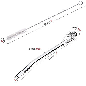 GFDesign Yerba Mate Bombilla Gourd Drinking Filter Straws 304 Food-Grade 18/8 Stainless Steel - Set of 2 with Cleaning Brush - 6" Long