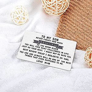 Inspirational To My Son Wallet Card for Teen Boys Mens Stocking Stuffers Gifts for Christmas Birthday Kids Valentines Day Gift for Men Boys Step Son in Law from Mom Mother First Time Fathers Day Gift