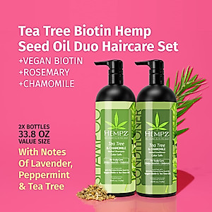 HEMPZ Hair Shampoo & Conditioner Set - Tea Tree & Chamomile for Dry, Damaged and Color Treated Hair, Hydrating, Softening, Moisturizing with Vegan Biotin for Scalp Care Duo Set - 33.8 fl oz