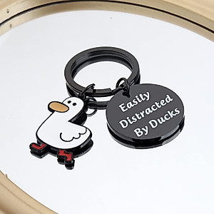 LQRI Duck Gift Duck Lover Gift Easily Distracted By Ducks Keychain Duck Jewelry Duck Gifts Pet Duck Owner Gift(BLACK)
