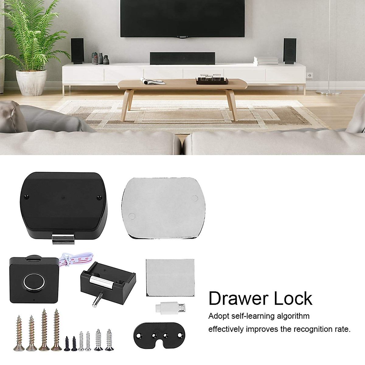 VTOSEN Keyless Drawer Cabinet Lock for Home Office Wardrobe Furniture - Smart Fingerprint Lock - Enhanced Home Security Device with Biometric Locks and Anti-Theft Features