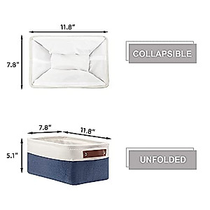 HNZIGE Small Fabric Baskets for Organizing Collapsible Storage Baskets for Shelves, Closets, Laundry, Nursery, Decorative Baskets for Gifts Empty (White&Blue)