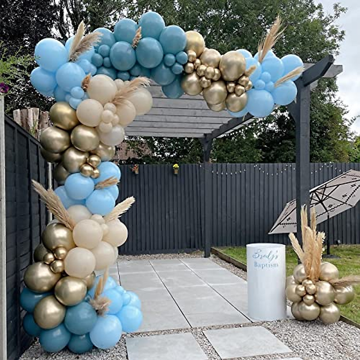 Dusty Blue Balloon Garland Arch Kit,152PCS Slate Blue Macaron Blue Metallic Chrome Gold White Sand Birthday Balloons for Baby Shower Bridal Shower Boho Wedding Party Backdrop Decoration