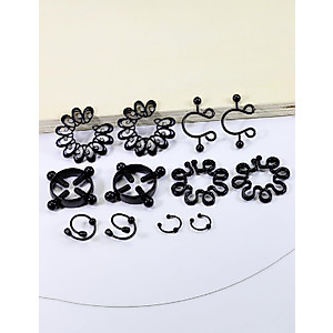 Kadogohno Fake Faux Non Piercing No Pierce Clip On Cute Metal Body Piercing Rings Barbells Jewelry Set for Women Hypoallergenic Stainless Steel