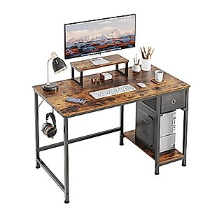 VERMESS Computer Desk with Drawer and Monitor Stand,39 Inch Small Desk Study Writing Table,Desks & Workstations for Home Office Bedroom,Vintage