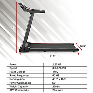 GYMAX Foldable Treadmill, 2.25HP Folding Treadmill with LED Monitor, 12 Preset Programs, APP Control, Blue Tooth Speaker & Pulse Sensor, Portable Compact Small Treadmill for Apartment/Home/Gym (Red)