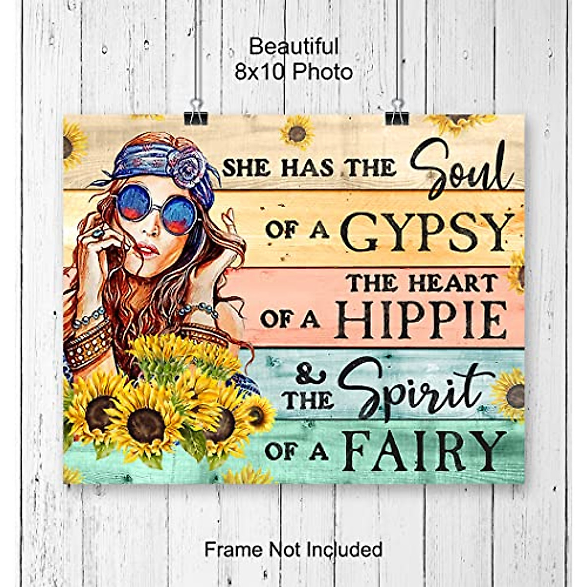 Hippie Inspirational Positive Quotes Wall Decor - Boho Encouragement Gifts for Women - Motivational Wall Art Poster - Bohemian Rustic Country Sunflower Decoration - Girls Teens Bedroom Home Office