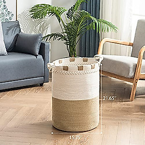 YOUDENOVA 72L Large Woven Laundry Hamper- Tall Laundry Basket for Clothes, Cotton Rope Hamper with Durable Handles, Decorative Brown Laundry Basket for Bedroom and Living Room, 16”W x 22”H