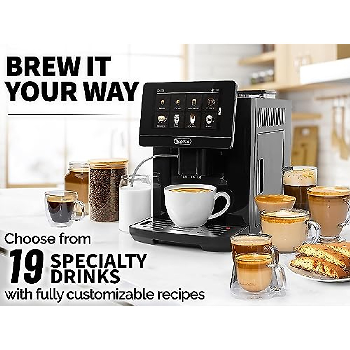 Zulay Magia Super Automatic Coffee Espresso Machine - Durable With Grinder Maker Easy To Use 7” Touch Screen, 19 Recipes, 10 User Profiles