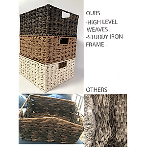 Home Fresh 3 Pack plastic Woven Farmhouse Kitchen Pantry Food Storage Organizer Basket Box - Container Organization for Cabinets, Cupboards, Shelves, Store PotatoesOnions,Countertops, Fruit, Brown