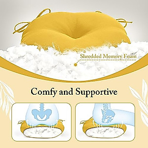 LOVTEX Bistro Chair Cushions Set of 2, Outdoor Round Chair Cushions 15 Inch, Waterproof Round Outdoor Cushions with Ties, Yellow Outdoor Chair Cushions for Patio Furniture