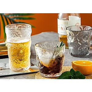 Drop-proof glacier pattern embossed glass frosted rock cups minimalist wind high value cold drinks juice beer glasses transparent crystal cups suitable for home office restaurant picnic (5.4in*3in)