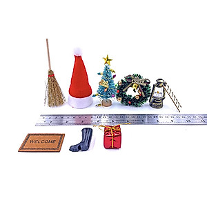 HKLMRO 22Pcs Doll House Christmas Decoration Fake Light String Hat Wreath Mini Tree Gift Boxes Dollhouse 1:12 Toyhouse Miniature Model Pretend DIY Fairy Figurines Garden Hanging Ornaments Party