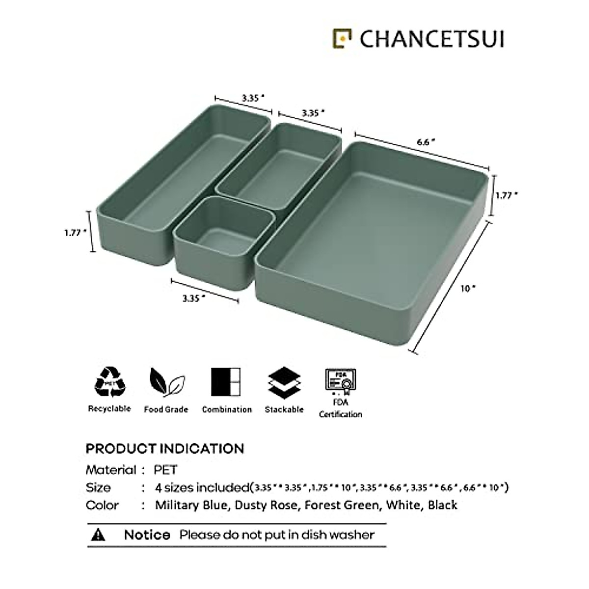 9 Pcs Stackable Drawer Organizer Trays Set, Multifunctional Stackable Storage Trays for Vanity, Bathroom, Kitchen, Desk Drawer Organizer Office. Plastic Drawer Organizers Available In 5 Colours, Green