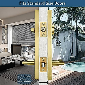 SNBTLA Satin-Brass Front Door Handle - Modern Entry Door Lock Set with Deadbolt,Exterior Door Lever 3 Keys for Left & Right Hand Door (Satin Brass)