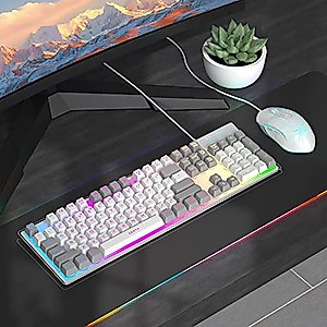 MageGee Gaming Keyboard and Mouse Combo, K1 LED Rainbow Backlit Keyboard with 104 Key Computer PC Gaming Keyboard for PC/Laptop(Gray & White)