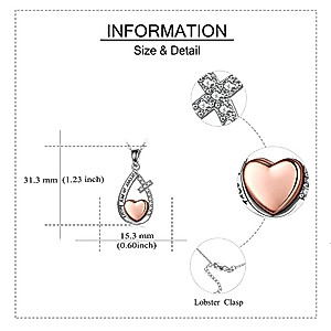 HUKKUN Urn Necklace for Women Sterling Silver Rose Gold Heart Cremation Jewelry for Ashes Teardrop Memorial Gift for Mother