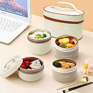 LANSKYWARE Portable Insulated Lunch Container set, Bento Box Adult Lunch Box Set with Insulated Lunch Bag, 4 Separate Stackable Thermal Food Lunch Container for Adult, Brown