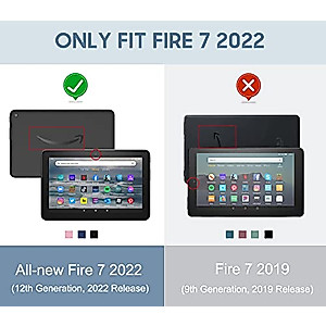 MoKo Case Fits Amazon All-New Kindle Fire 7 Tablet (2022 Release-12th Gen) Latest Model 7", PU Leather Trifold Stand Cover with Translucent Frosted Backshell with Auto Wake/Sleep, Indigo