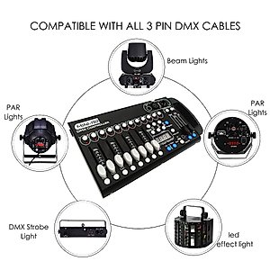 Dmx Console,Universal DMX-512 Controller 192 DMX 512 Stage DJ Light Controller 240 Different Scenes Dmx512 Console Applicable to 3-Pin DMX Cable for DJs Bands Bars Pubs Clubs Family Party Wedding etc…