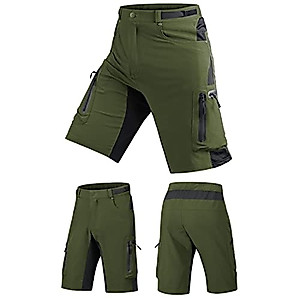 Kinkia Men's Mountain Bike Shorts Loose-fit Lightweight MTB Cycling Cargo Shorts with Pockets(KK0288-ArmyGreen-XS)