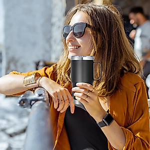 Abbrevi 20 oz Stainless Steel Tumbler with Handle Metal Insulated Coffee Travel Mug with Handle Double Wall Tumbler Cup with Lid and Straw, Black 1 Pack