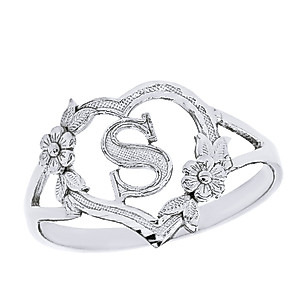 CaliRoseJewelry Sterling Silver Initial Alphabet Heart Personalized Ring (Size 4.5) - Letter S
